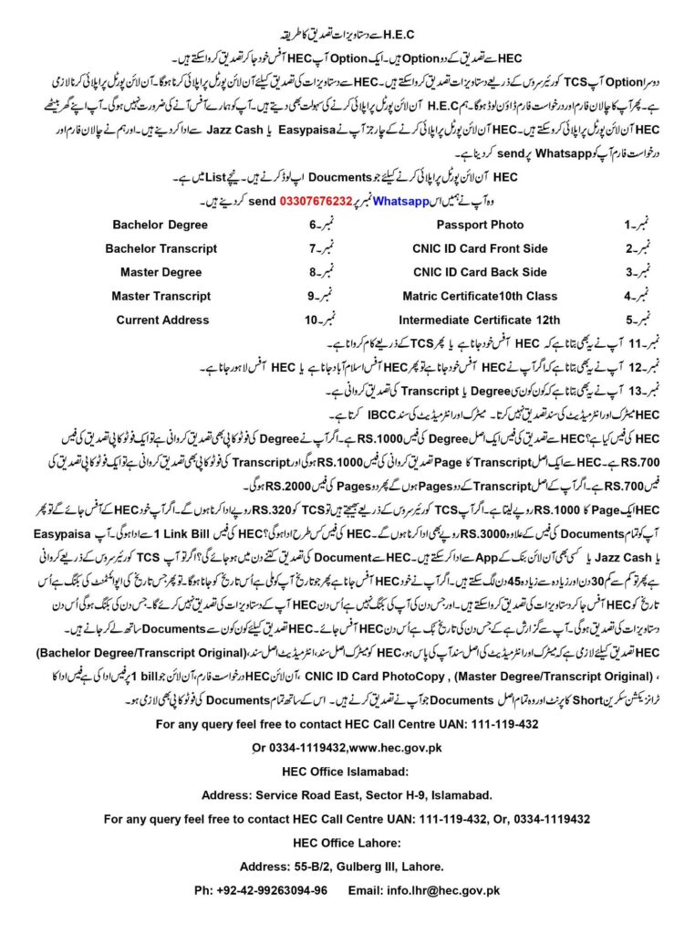 HEC Degree Attestation | HEC e Portal, HEC Attestation Requirements
