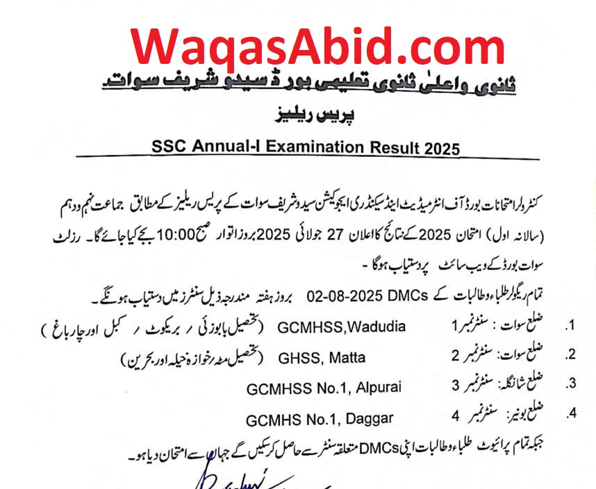 9th Class Result 2025 BISE Swat Board